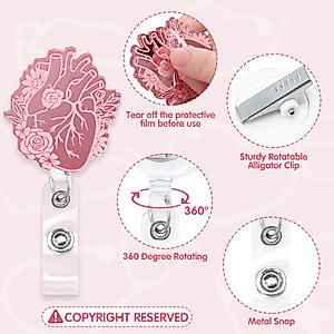 Xylolfsty Nurse Badge Reels Retractable Badge Holders with Alligator Clip Organ Heart Brain Patterns with Flowers Cute for RN Nurse Doctor Student Nursing Graduation Appreciation Gift 4PCS
