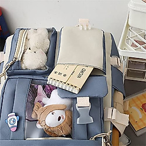 MQUN Kawaii Backpack 5 Pcs School Backpack Cute Aesthetic BackpackSet Aesthetic School Bags Cute Bookbag with Badge& Plush Pendan,Shoulder Bag,Pencil Box,Tote Bag,Small Bag