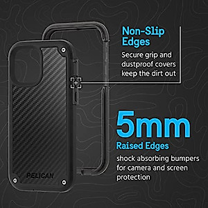 Pelican Shield Kevlar Series - iPhone 13 Case - 21ft Military Grade Drop Protection, Compatible with Wireless Charging - With Belt Clip Holster Kickstand - Heavy Duty Rugged Case for iPhone 13 - Black