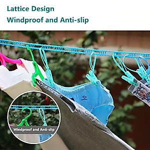Windproof Non-Slip Clothes Line Outdoors, 2024 New Portable Retractable Clothesline Outdoor Indoor, Nylon Adjustable Travel Camping Clotheslines for Outside (Blue, 26 ft)