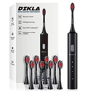 DIKLA Electric Toothbrush，Rechargeable Powered Toothbrush for Adults，Whitening Sonic Toothbrush with 8 Replacement Brush Heads,Last 90 Days,Deep Cleaning