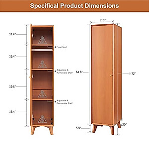 OKD Modern Storage Cabinet, 72" Tall Bathroom Cabinet with Adjustable Shelves, Wood Narrow Pantry for Home,Kitchen,Laundry,Utility Room, Hanging Rod Included (Cherry)
