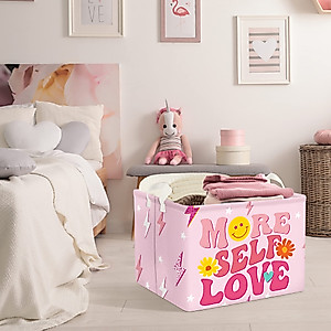 Clastyle Pink Mothers Day Gift Basket Flower Star Love Preppy Shelf Basket Rectangle Clothes Books Toys Chest