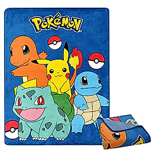Pokemon Pikachu Fleece Throw Blanket Plush Throw - Pikachu Charmander Bulbasaur Pokeball Throw Blanket (Blue Group)