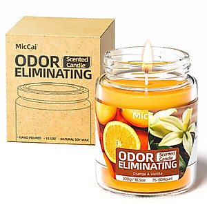 MicCai Orange & Vanilla Odor Eliminating Candles for Home Scented, Eliminates 99% of Pet, Smoke, Food and Other Smells Quickly, Highly Scented Candle, Premium Soy Candles Set for Women