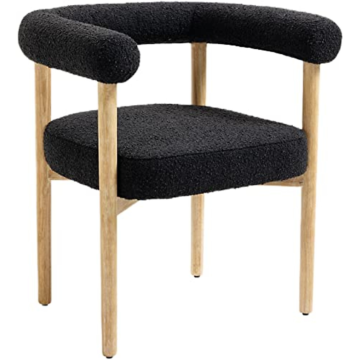 Meridian Furniture 561Black-C Hyatt Collection Mid-Century Modern Dining Chair with Solid Wood Natural Finish, Rich Black Boucle Fabric, 26.5" W x 22" D x 28" H, Black