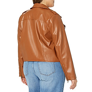 The Drop Women's Heather Faux Leather Moto Jacket, Cognac, XXL, Plus Size