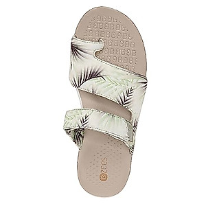 BZees Womens Carry On Slide Sandal Green Palm Leaf 10 W
