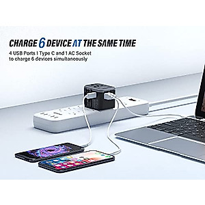 EPICKA Universal Travel Adapter One International Wall Charger AC Plug Adaptor with 5.6A Smart Power and 3.0A USB Type-C for USA EU UK AUS (TA-105, Grey)