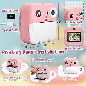Kids Camera Instant Print Toddler Digital Camera with 1080P HD Video Camera, 2.4"IPS Screen Printing Instant Camera Birthday Gifts for Girls Boys 3-12, 48MP Camera with Phone Connected 32GB Card, Pink