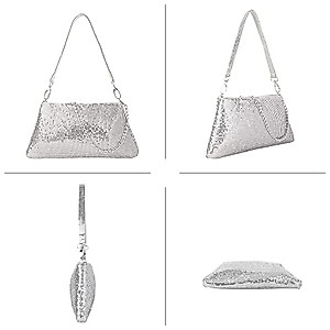 Women Glitter Aluminum Sequins Evening Clutch Shoulder Bag Chain Strap Cross Body Bag