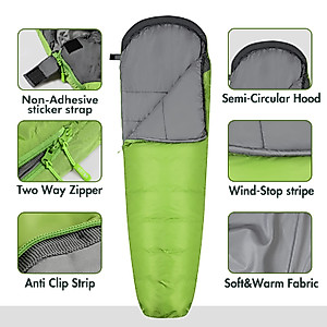 VILLEY Mummy Sleeping Bag, Lightweight Backpacking Sleeping Bag for Adults & Kids, Camping Hiking Equipment for 3-4 Seasons