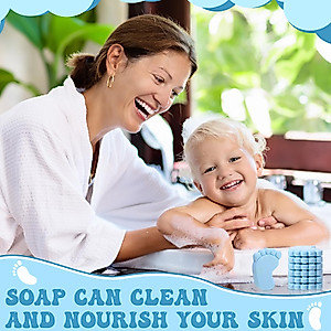 Dimsile 50 Sets Baby Shower Favors, Handmade Baby Feet Scented Soap Party Favors for Guests Baby Shower Favors Soaps with Organza Bags Thanks Tags for Baby Shower Gifts Wedding Party Guests (Blue)