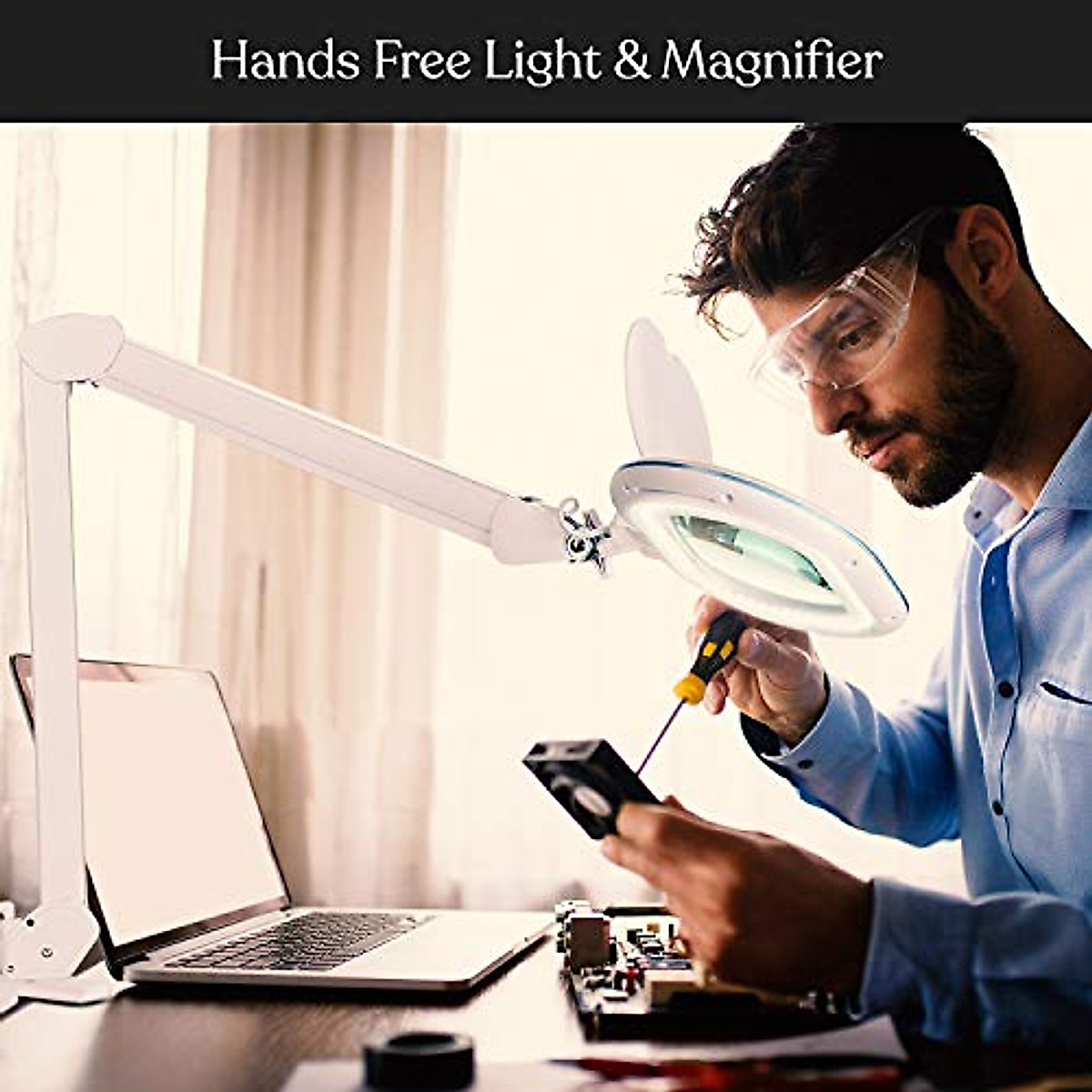 Brightech LightView Pro XL Magnifying Desk Lamp with Clamp, Adjustable Magnifying Glass with LED Light for Crafts, Reading, Close Work, Dimmable Light Magnifier with Wide Glass Lens