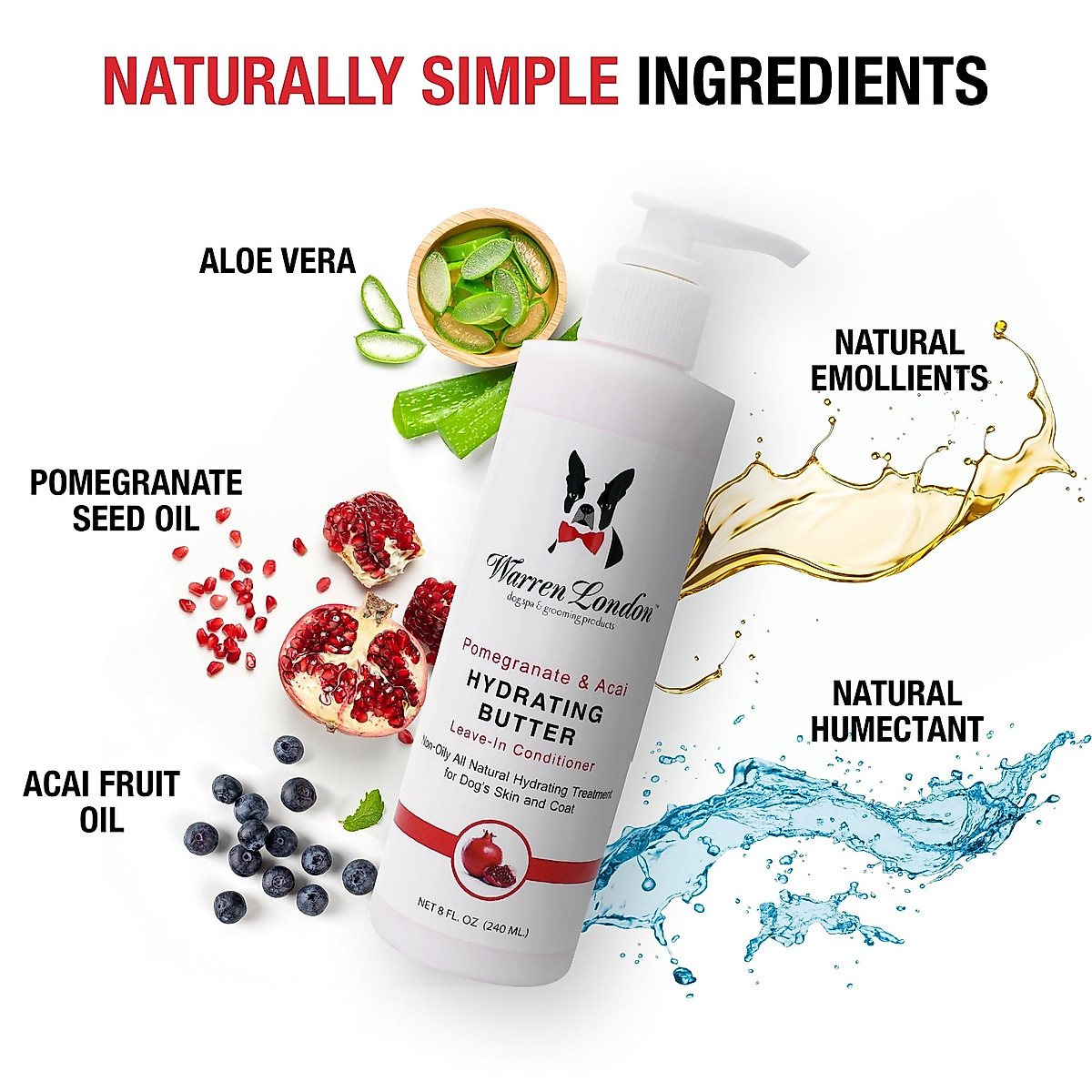Warren London - Hydrating Butter For Dogs Skin & Coat,8 Oz,Pomegranate & Acai