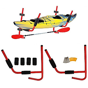 XFMT 2 Pairs Steel Kayak Ladder Wall Mount Storage Rack Bike Surfboard Canoe Hanger 100LBs SUP Paddleboard Snowboard Surfboard Wakeboard Wall Cradle Hanger Hook Wall Mount Storage Rack Shelf