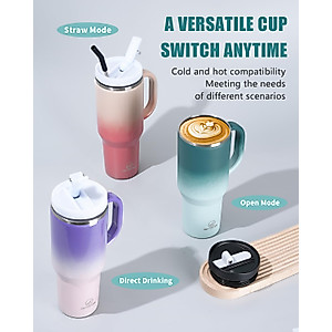 Gpeng 40 oz Tumbler with Handle, Water Bottles with Straw Lid and Anti-Slip Sleeve, Insulated Stainless Steel Travel Mug Cup Holder Friendly, Keep Drinks Cold or Hot for Hours