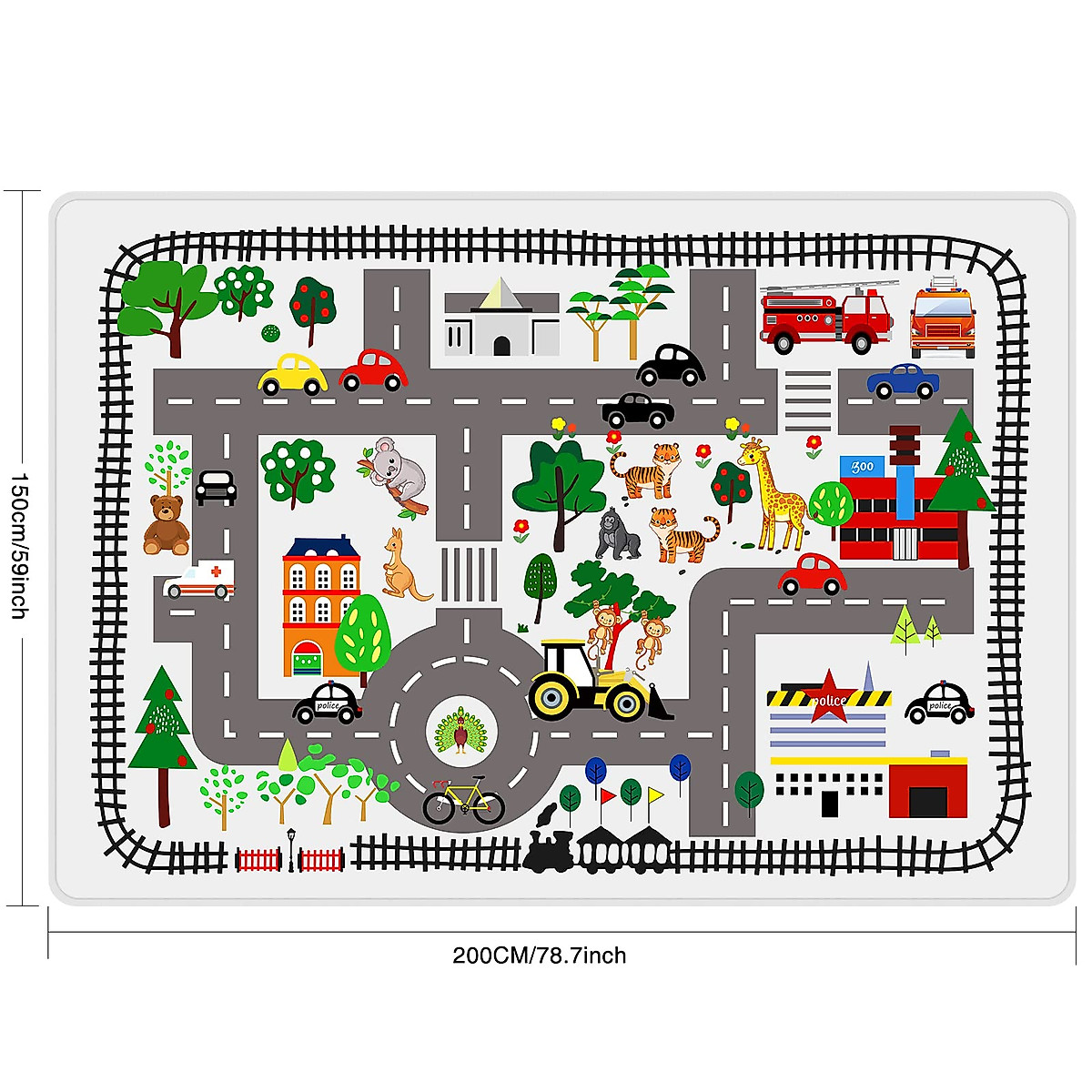 LTKOUGFAM Kids Rug City Life Playmat Play Carpet for Playing Cars Toy, Kids Baby Play Mat for Floor, Educational Road Traffic Floor Area Rug, Kids Rugs for Playroom Room Bedroom (78.7X 59 Inch)