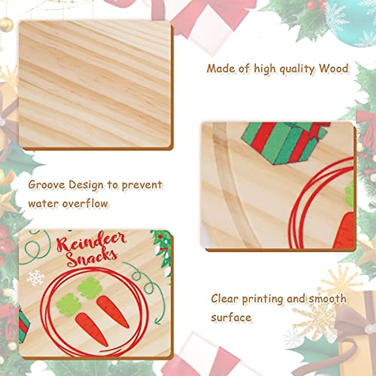 AnyDesign Santa Cookie Plate Round Christmas Wooden Santa Treat Plate Xmas Eve Santa Treat Board Cute Plate Platter Mat Wooden Tray Plate for Christmas Decoration Supplies