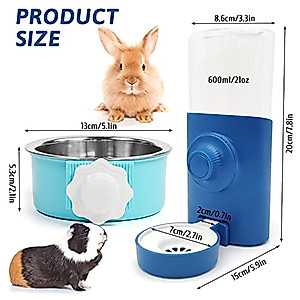 BNOSDM Rabbit Water Dispenser for Cage & Crate Bunny Food Bowl Feeder Detachable Stainless Steel Plastic Hanging Automatic Water Bottle No Drip for Ferrets Chinchiallas Guinea Pigs Small Animals