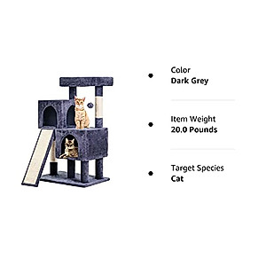 BestPet 36 inches Cat Tree for Indoor Cats Cat Tower with Scratching Posts Multi-Level Cat Furniture Condo with Ramp, Perch Spacious Cat Cave & Funny Toys for Kittens House,Dark Grey