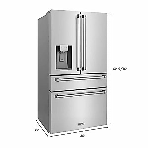 ZLINE 36" 21.6 cu. ft Freestanding French Door Refrigerator with Water and Ice Dispenser in Fingerprint Resistant Stainless Steel (RFM-W-36)
