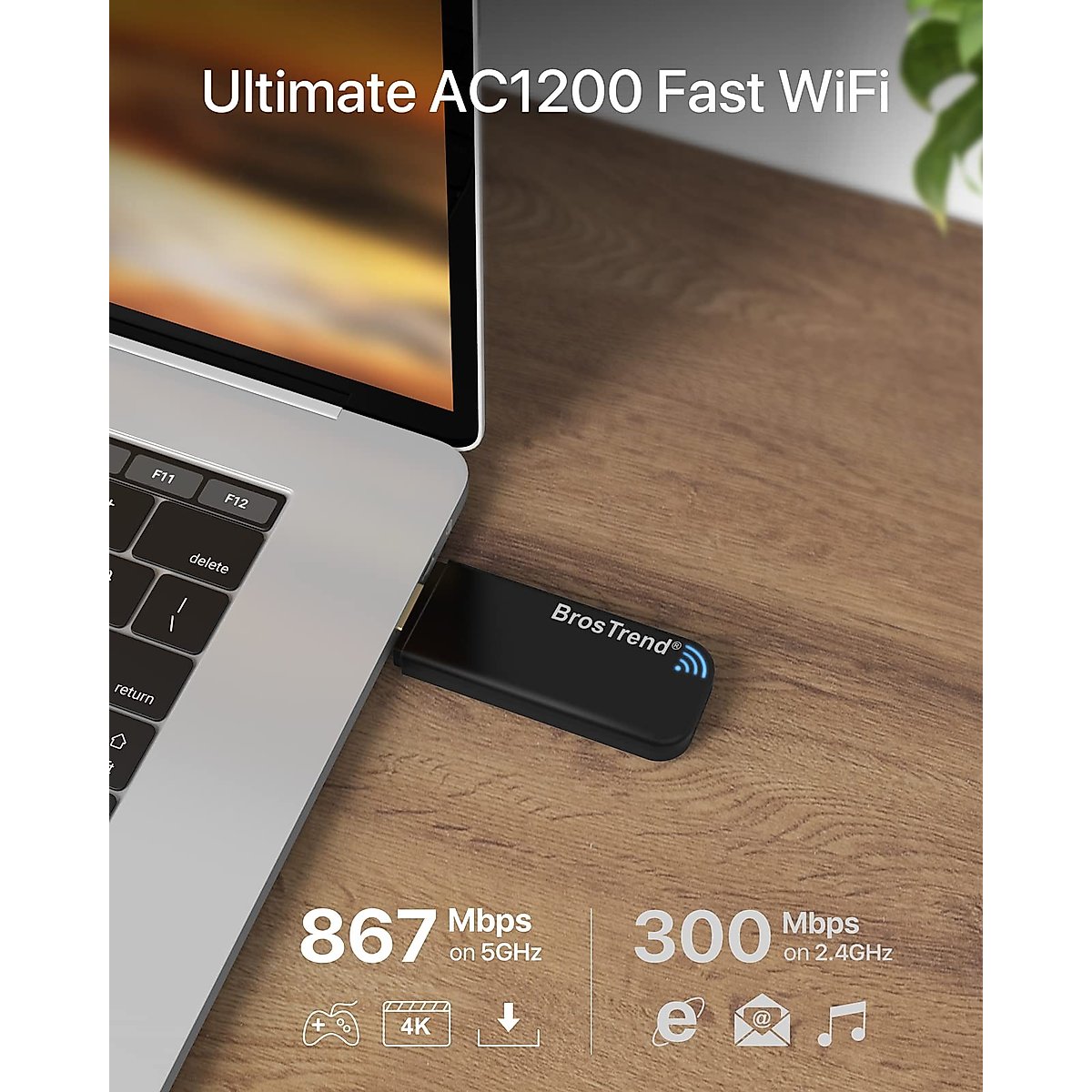 BrosTrend Universal WiFi to Ethernet Adapter, 300Mbps on 2.4GHz, WiFi to Wired Converter Wireless Bridge+BrosTrend 1200Mbps USB WiFi Network Adapter for Laptop, Desktop PC Bundle