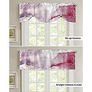 Tie Up Valance for Kitchen Windows, Abstract Marble Agate Texture Tie-up Curtain Shade Valances 42"x12" Rod Pocket Short Curtains Window Treatment for Living Room Pastel Theme Pink Purple White Gold