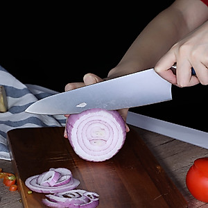 TUO Chef Knife 8 inch, Pro Kitchen Cooking Knife Cutting Knife for Vegetable Meat, 440A Stainless Steel Sharp Knife with Ergonomic Blue ABS Handle, Full Tang with Gift Box