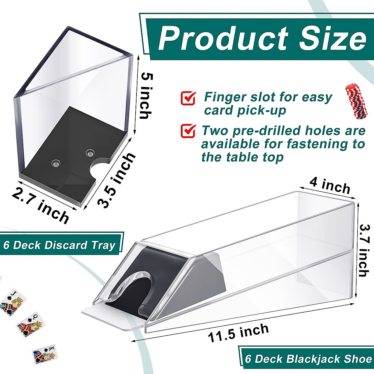 Deekin 6 Deck Blackjack Shoe with Discard Tray Clear Acrylic Card Dispenser for Playing Cards Playing Card Blackjack Dealing Shoe Dispenser Discard Holder Trays for Blackjack Games (2 Pieces)