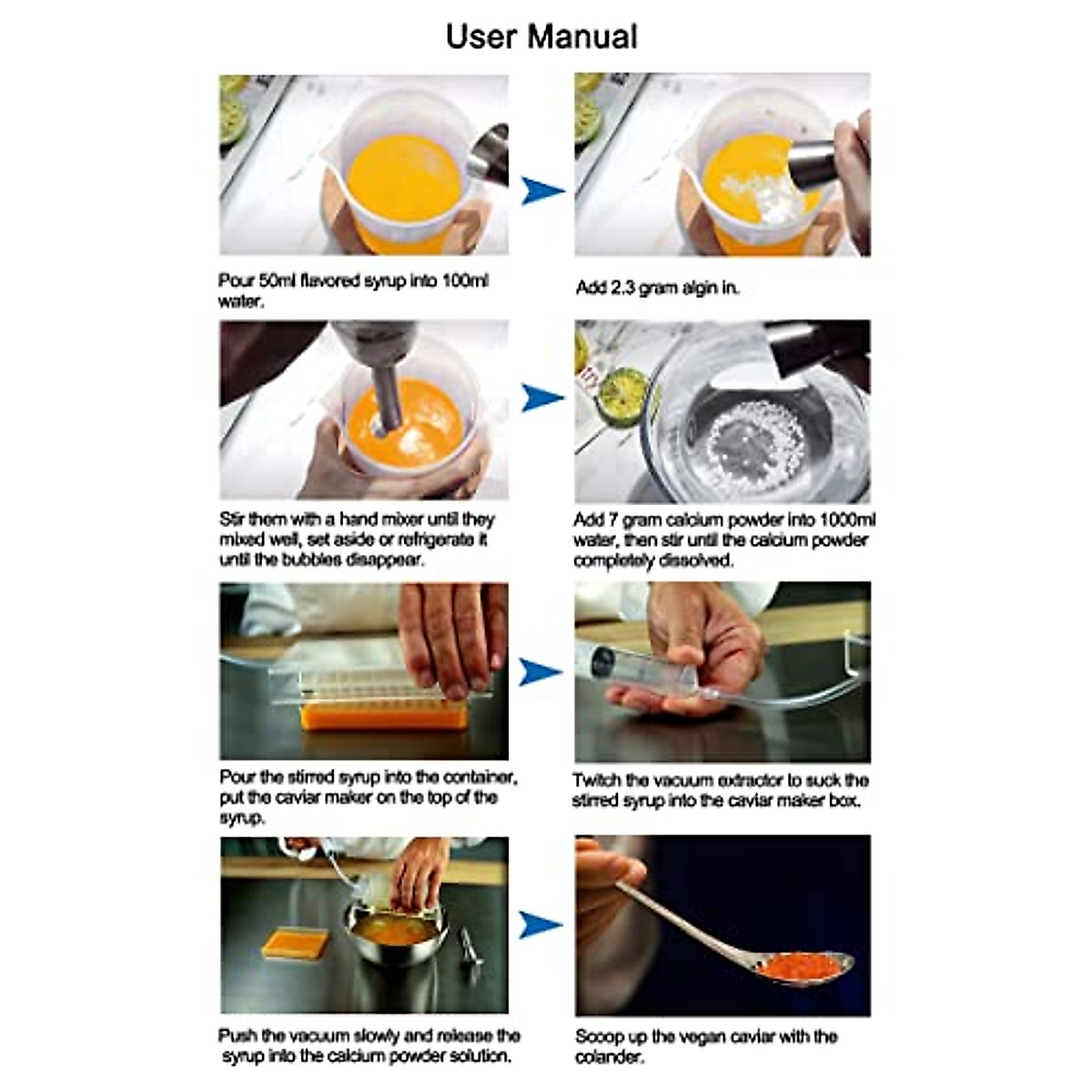 DUEBEL Spherical Caviar Dispenser, Caviar Maker Box, Molecular Gastronomy Kit | 96 Holes Roe Sauce Dispenser with Infuser & Strainer Spoon