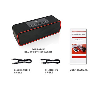 Portable Bluetooth Stereo Speaker, with 2x5W Acoustic Drivers, Dual Subwoofer, FM Radio, Handsfree Speakerphone, Slots for Micro SD Card, USB and AUX-in, for Smart Phone, MP3, MP4, iPad, Tablet