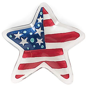 Patriotic American Star Red White Blue 13 x 13 Glass Independence Day Platter