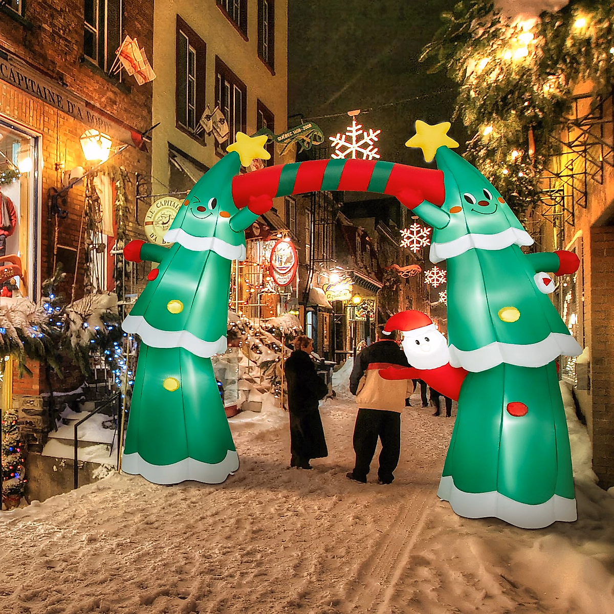 Tangkula 11 FT Lighted Christmas Inflatable Archway Decoration, Christmas Tree Arch with Santa Claus, Built-in LED Lights, Outdoor Blow-up Holiday Party Yard Lawn Xmas Decoration