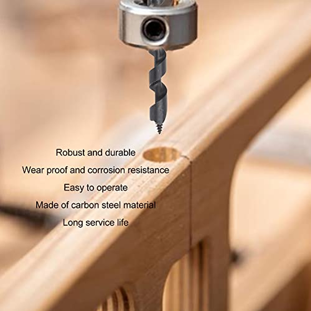 Wood Auger Drill, Carbon Steel Manual Auger Drill Black Light Weight for Woodworking(25‑230mm/0.98‑9.06in)