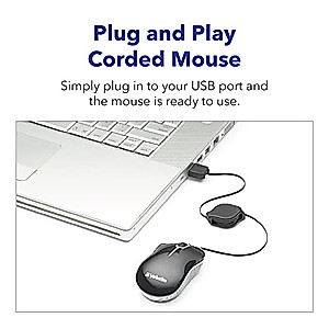 Verbatim Wired Optical Computer Mini USB-A Mouse - Plug & Play Corded Travel Mouse – Black 98113