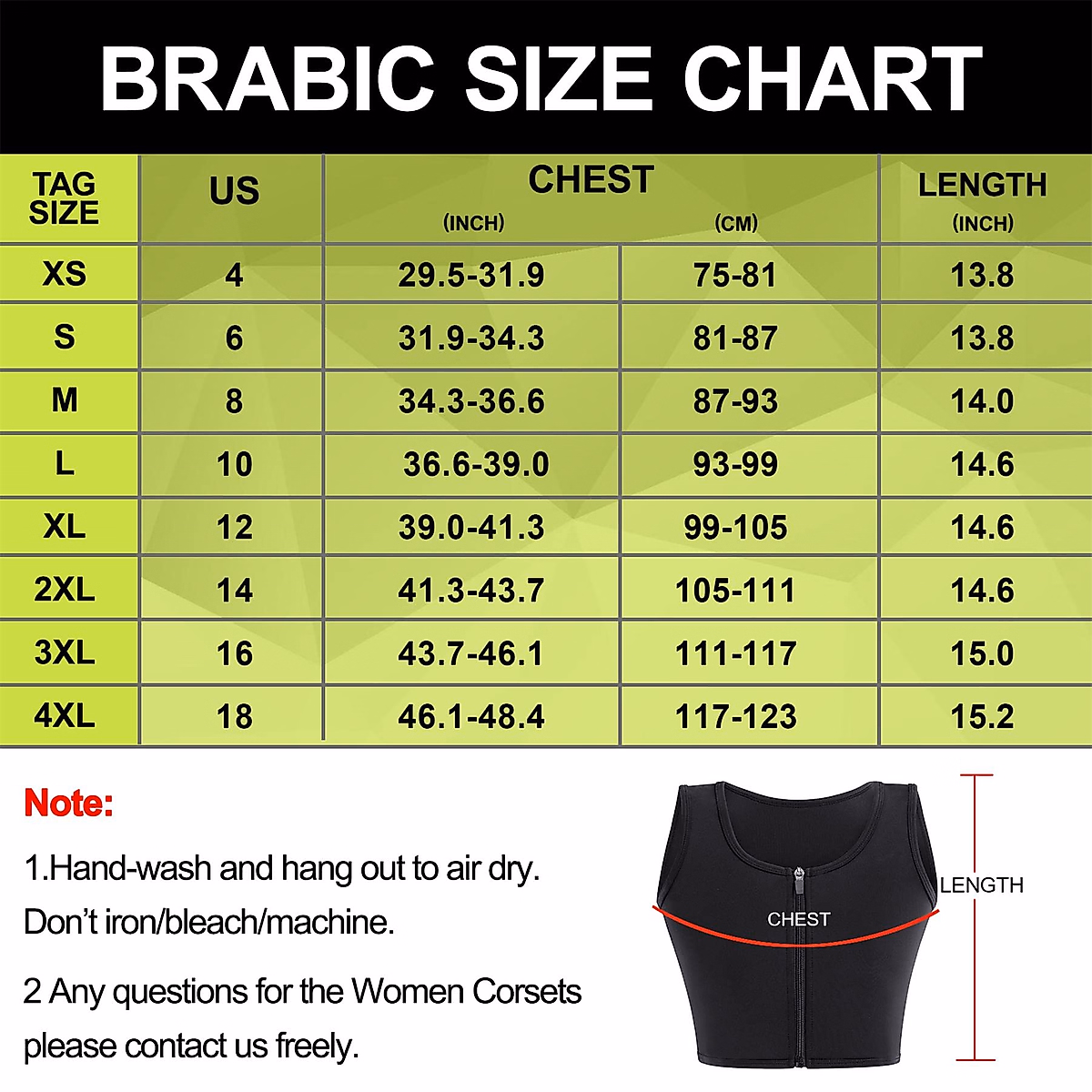 BRABIC Women Chest Binder Bra Bustier for Transgender Tomboy FTM Short Corset Zip Up Elastic Binder Trans Tank Top (XX-Large, Black)