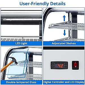 Acekool 4.2 Cu.Ft Commercial Countertop Refrigerator - Display Case w/Led Lighting, Auto Defrost, Air-Cooling, Rear Sliding Door for Cafe Restaurant, Countertop/Floor Refrigerator