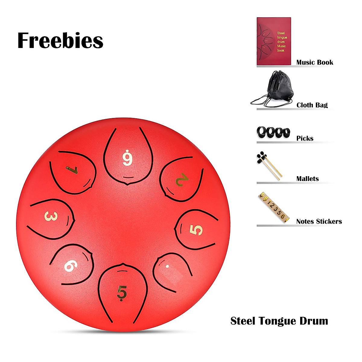 Steel Tongue Drum 6 Inch 8 Note Percussion Instrument Lotus Hand Pan Drum with Drum Mallets Carry Bag used for musical education, gifts mental rehabilitation and yoga meditation (6 Inch 8 Note-Red)