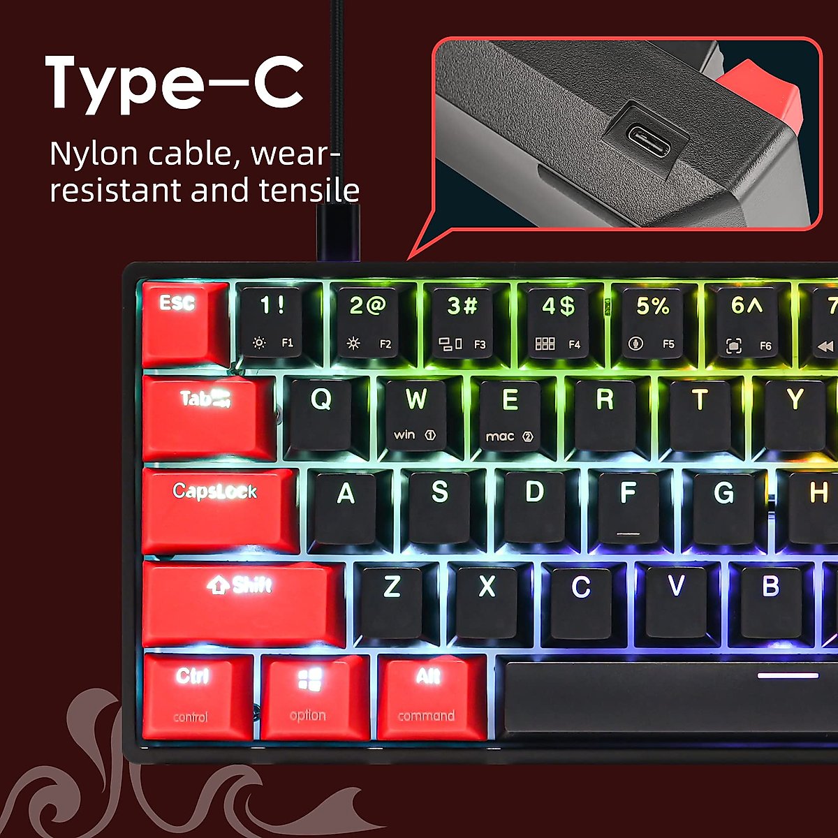Ussixchare GK61 60% Mechanical Keyboard Hot Swappable RGB Led Gaming Keyboard Linear Red Switch for PC/Win/PS4/Xbox（Gateron Optical Red ）