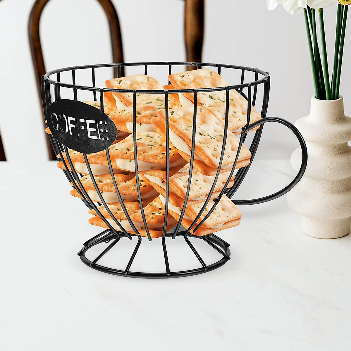 Ipetboom Modern Fruit Stand Coffee Pod Holder Basket: Cup Shaped Espresso Capsule Organizer Coffee Creamer Storage Wire Fruit Basket for Coffee Table Bar Kitchen Cafe Countertop Black