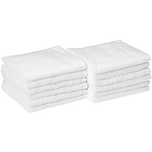 Amazon Basics Quick-Dry Washcloth 100% Cotton - 12-Pack, White
