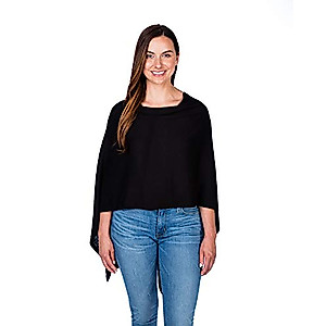Caroline Grace by Alashan Lightweight & Super Soft Cashmere Blend Poncho - Great Gift Item! 95% Cotton/5% Cashmere Blend - One Size Fit - Black (Ebony)