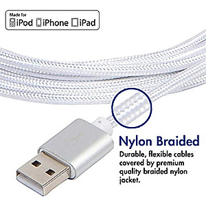 vCharged 12 FT Longest 2 Pack MFi Certified Lightning Cable Nylon Braided USB Long iPhone Charger for Apple iPhone 14 Pro Max, 13, 12, 11/Mini/XR, XS, X, 8, 7, 6, iPad, Airpods, Updated Cables - White