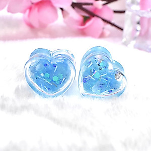 Jboyanpei 6Pcs/3pair Shineing Paillette Heart-shaped Ear Gauges Tunnels and Plug Acrylic Ear Expander Studs Stretching Size 22mm
