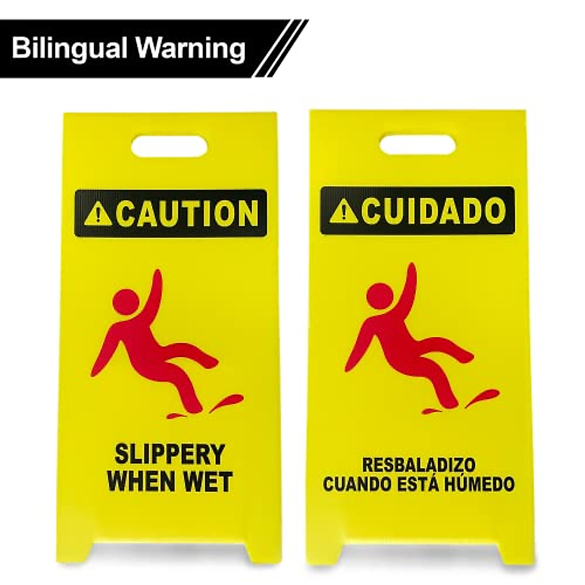 8 NET 12-Pack Caution Wet Floor Sign with Graphic, 19’’ height, durable corrugated plastic, double-sided English/Spanish Wet floor Caution Stand for indoors and outdoors, Avoid Fall & Slip Accident