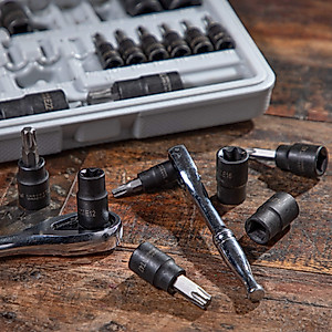 Torx Bit Socket Set (25 Piece Set - Torx and External Socket Set) 1/4", 3/8", and 1/2" Drive - 13 Star Socket Bits & 12 Female E Torx Sockets - Professional Grade Auto & Motorcycle Mechanic Socket Set