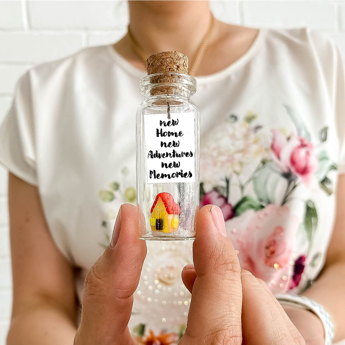 Inspirational Message in a Bottle Gift Idea - Classy Gifts for Friends and Family - Unique Boyfriend Girlfriend Presents (Colorful House - New Home, New Adventures, New Memories, Gift Bottle)