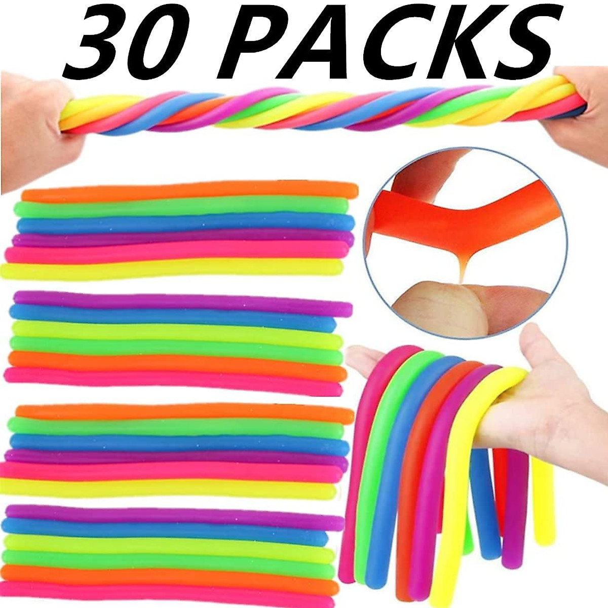 Abitor 30 Packs Monkey Noodles Stretch String Stress Relief Physical Exercise Size: 20 cm / 8inches Long Extend to More Than 9 feet