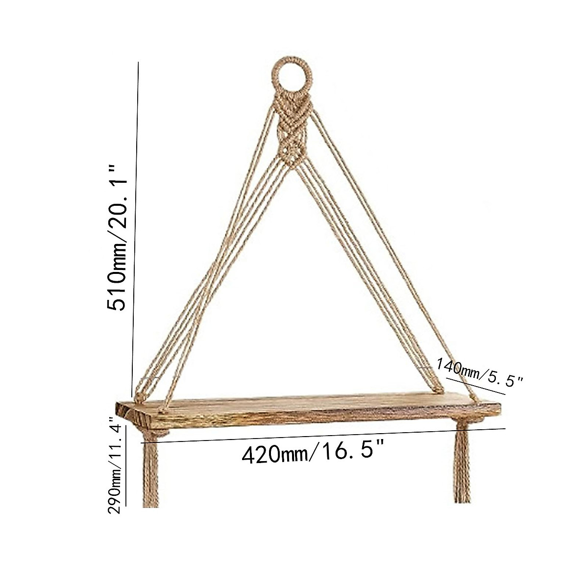 DD-life Macrame Rope Triangle Shelf Wooden Wall Hanging Shelves Macrame Hanging Shelf Farmhouse Rustic Modern Plant Aesthetic for Room Nursery Bathroom Living Room College Dorm Room